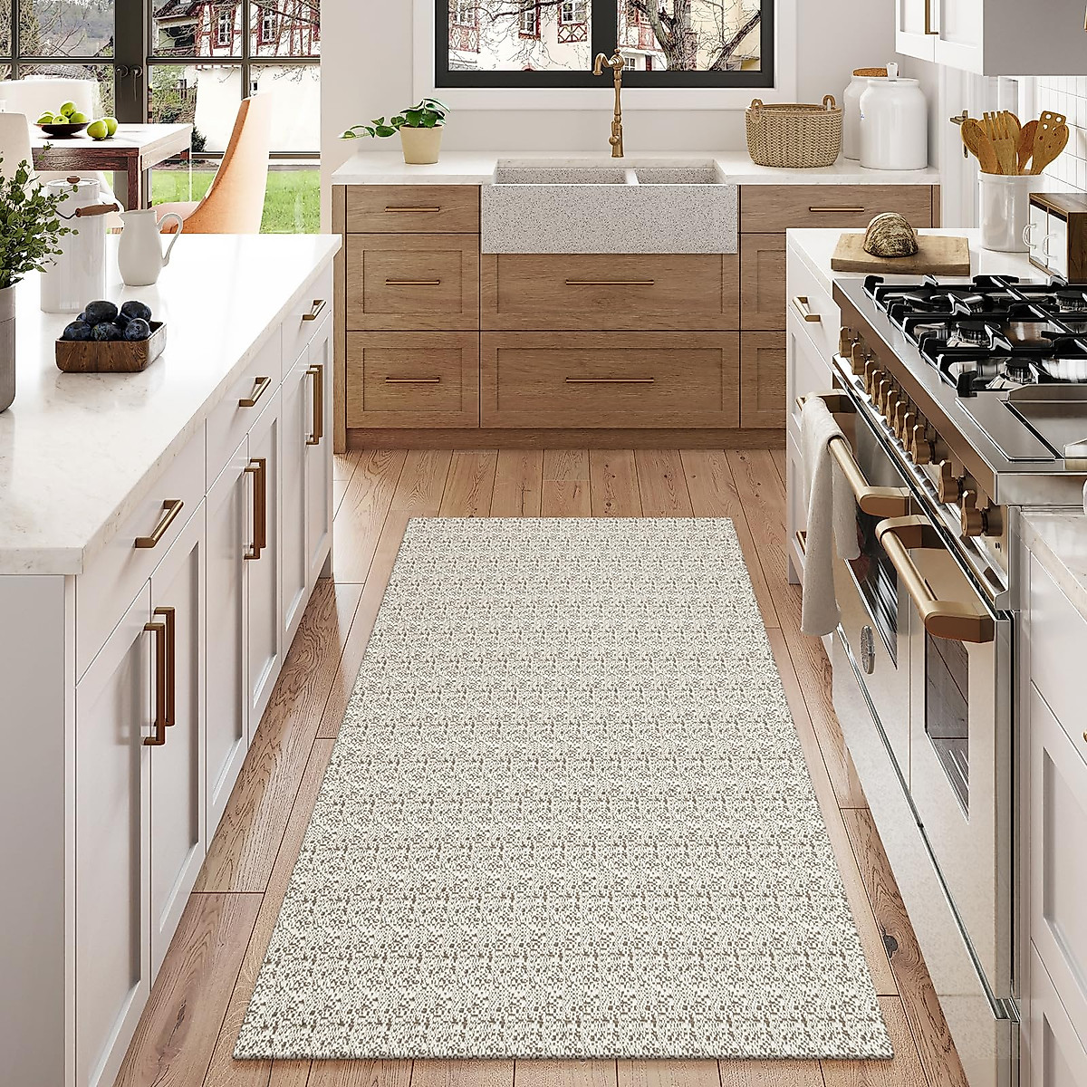 Collive Boho Washable Area Rugs 3x5 Braided Entryway Rug, Farmhouse Woven Carpet Non Slip Kitchen Rugs Rubber Backed Bedroom Rugs Neutral Area Rug Indoor Front Door Rugs for Entrance Bathroom, Tan