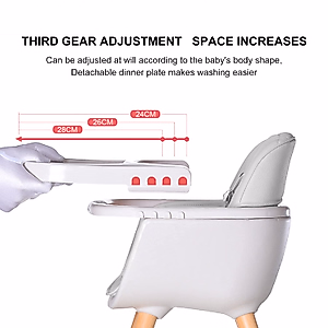 High Chair with Adjustable Legs, Baby High Chairs with Tray for Babies and Toddlers, Removable and Washable BPA-Free Plastic Dinner Plate, Durable Wooden High Chair - Best for 6-36 Months