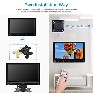 7 Inch Small Monitor, Raspberry Pi Monitor Built-in Speakers, Mini Monitor 1024 x 600, HDMI Monitor 60 Hz, 5ms, IPS Screen Display w/Remote Control, HDMI VGA AV BNC Input, Computer Monitor,PC Monitor