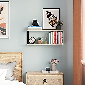 Wallniture Roca 24"x6" Floating Shelves for Wall Storage, Bookshelf Living Room Decor, 2 Tier Wall Shelves for Bedroom & Kitchen, Bathroom Shelf, Wood Natural Finish