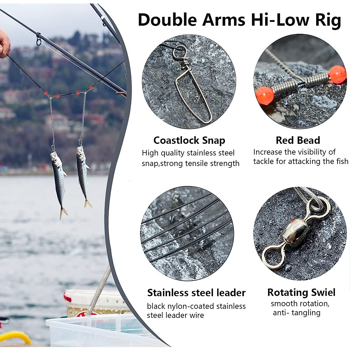 YOTO Fishing Tackle Leaders,Hi-Low Rig,Double Arms Saltwater Stainless Steel Leader with Swivels,High-Strength Fish Wire Gear Equipment, Fishing Gift