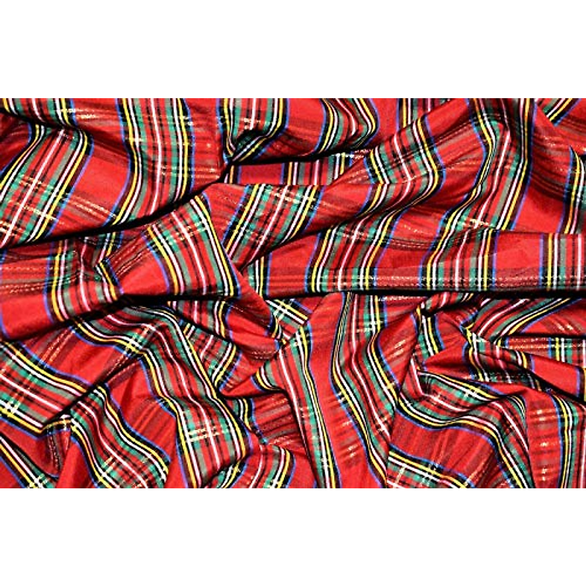 Fabric by The Yard - Christmas Plaid Red Green Taffeta Metallic Poly Holiday Fabric 56"W