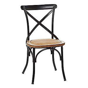 Deco 79 Metal Dining Chair with Brown Wood Seat, Set of 2 20"W, 35"H, Black