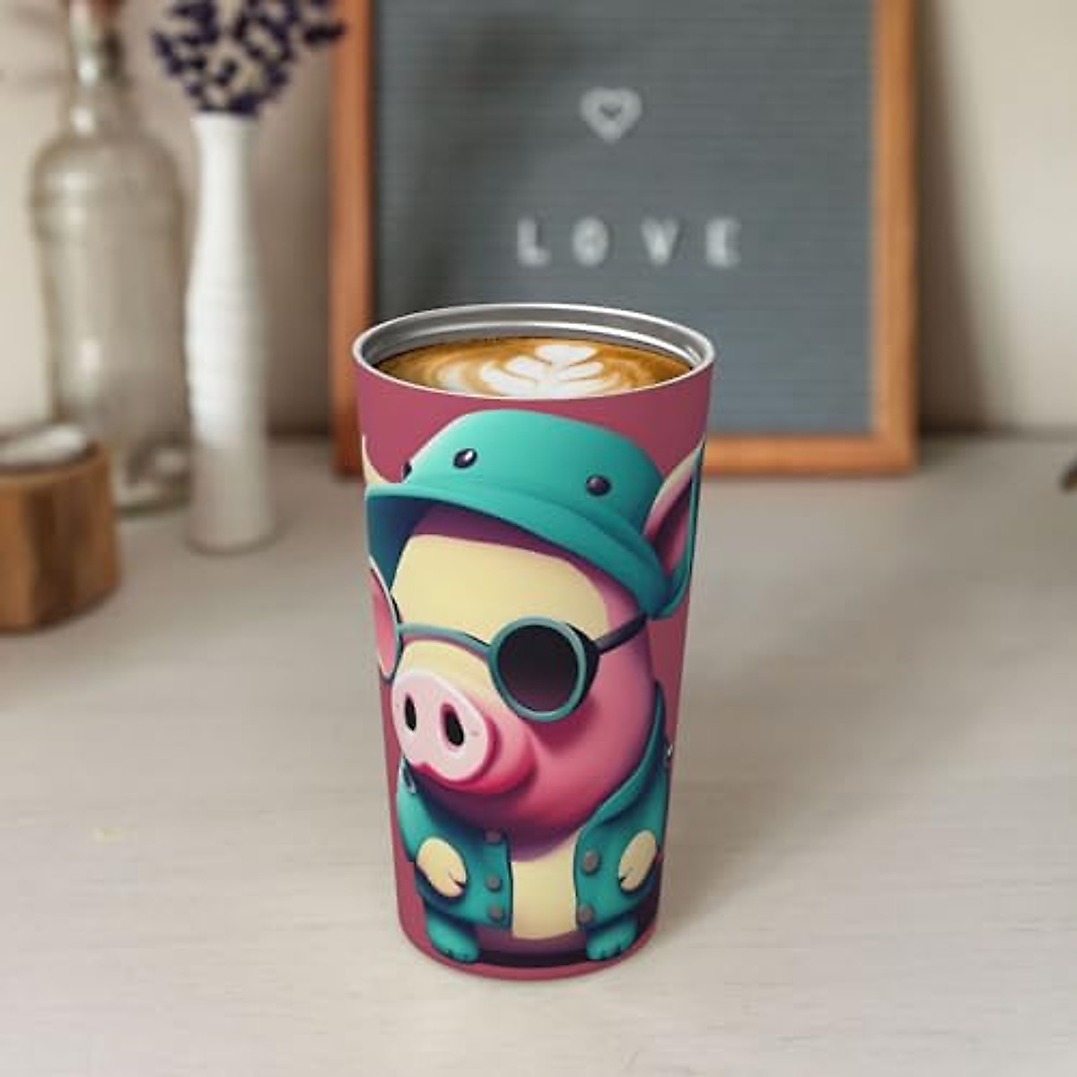 WANGZHAO Cute Pig Print Double Wall Stainless Steel Vacuum Insulated Tumbler Cup Home Thermal Cup