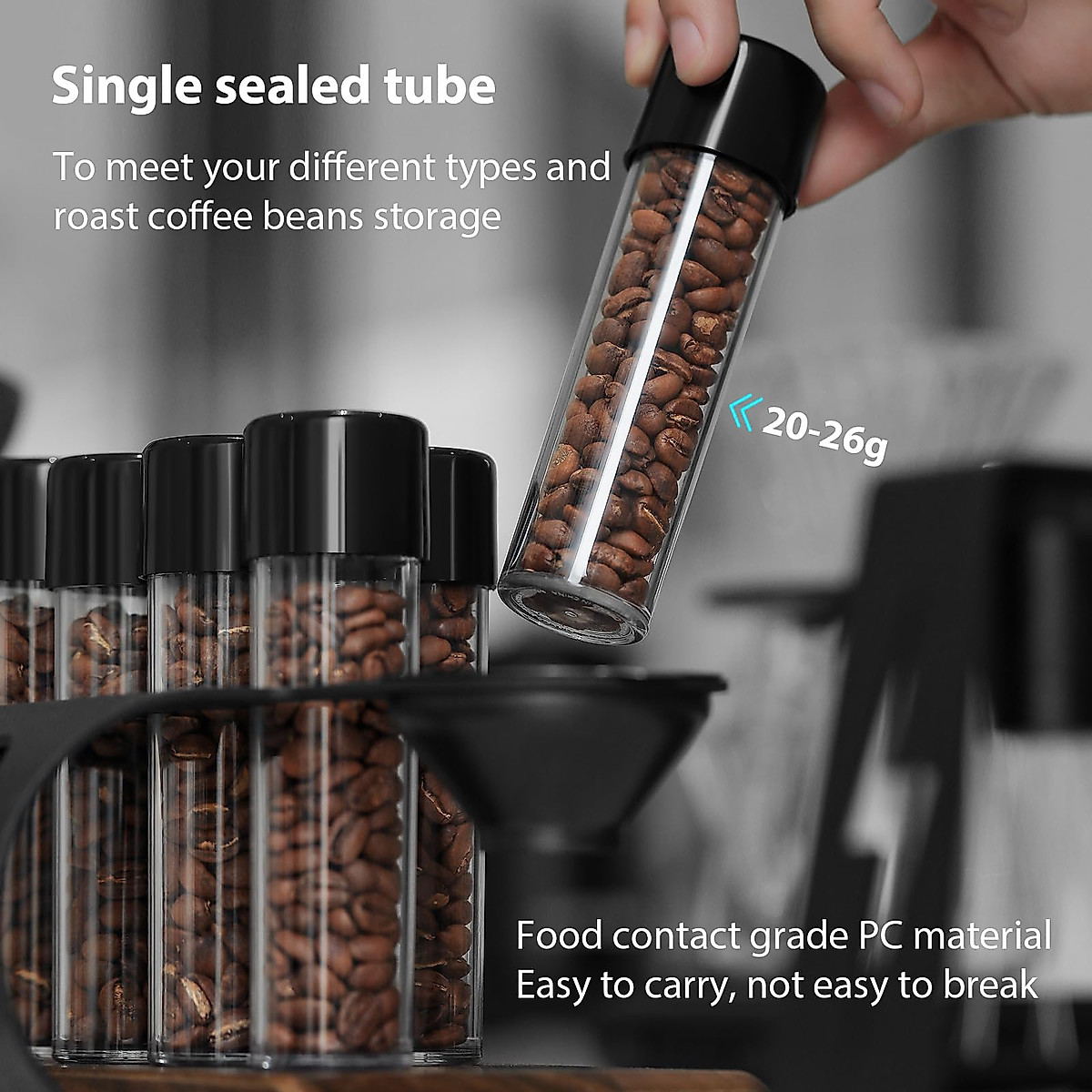 MHW-3BOMBER Coffee Bean Cellars Tubes Single Dose Coffee Bean Storage with Hopper 8 Tubes with Exhaust Valve C5152
