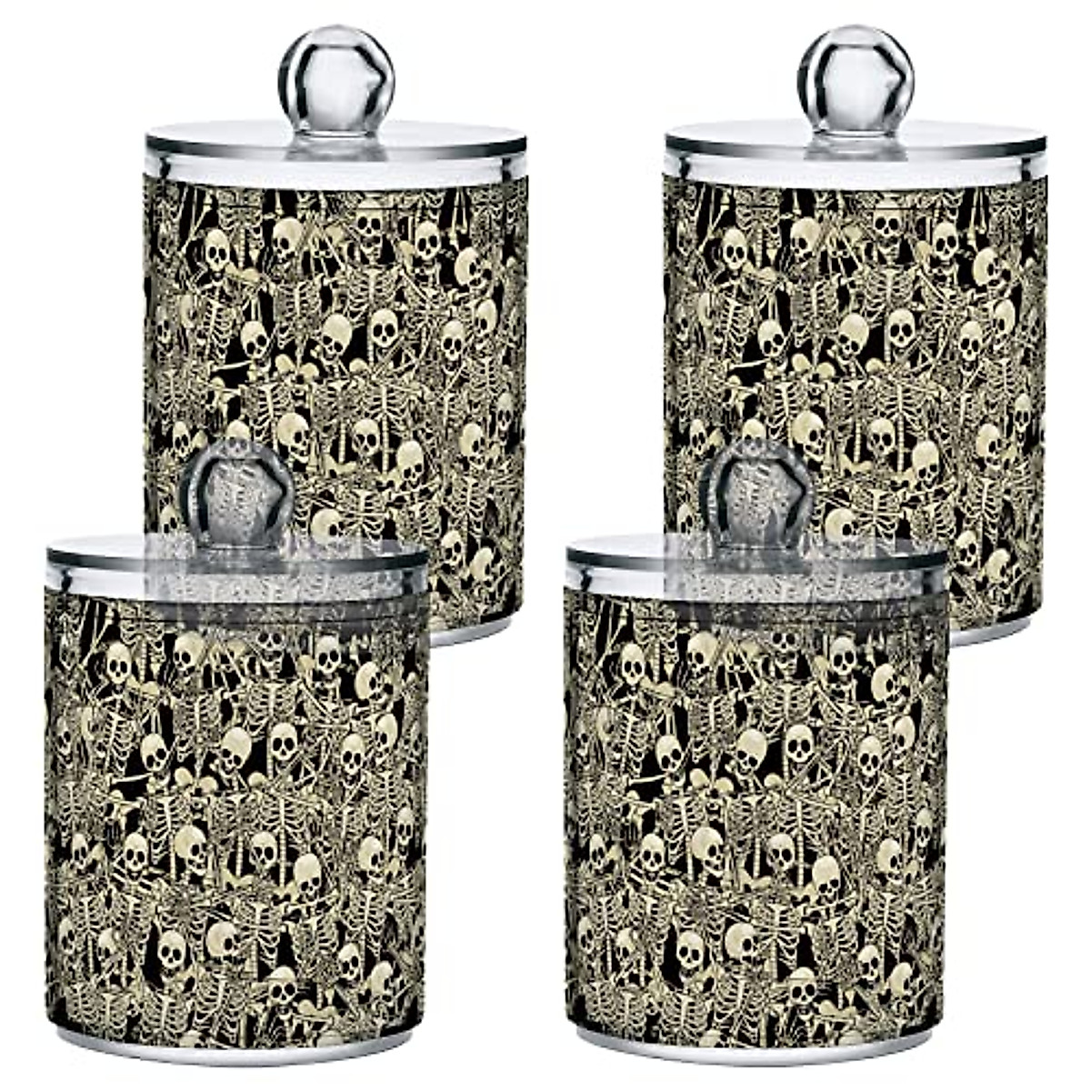 ALAZA Gothic Skull Skeleton Qtip Holder Organizer Dispenser For Cotton Ball, Cotton Swab, Cotton Round Pads, Floss,Bathroom Canisters Storage Organizer, Vanity Makeup Organizer,2Pack