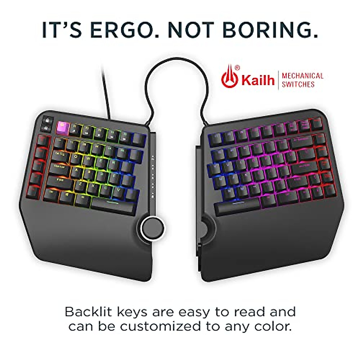 Cloud Nine ErgoTKL Ergonomic Tenkeyless Mechanical Keyboard for PC – Kailh White – TKL RGB Backlit Ergo Split Key Board