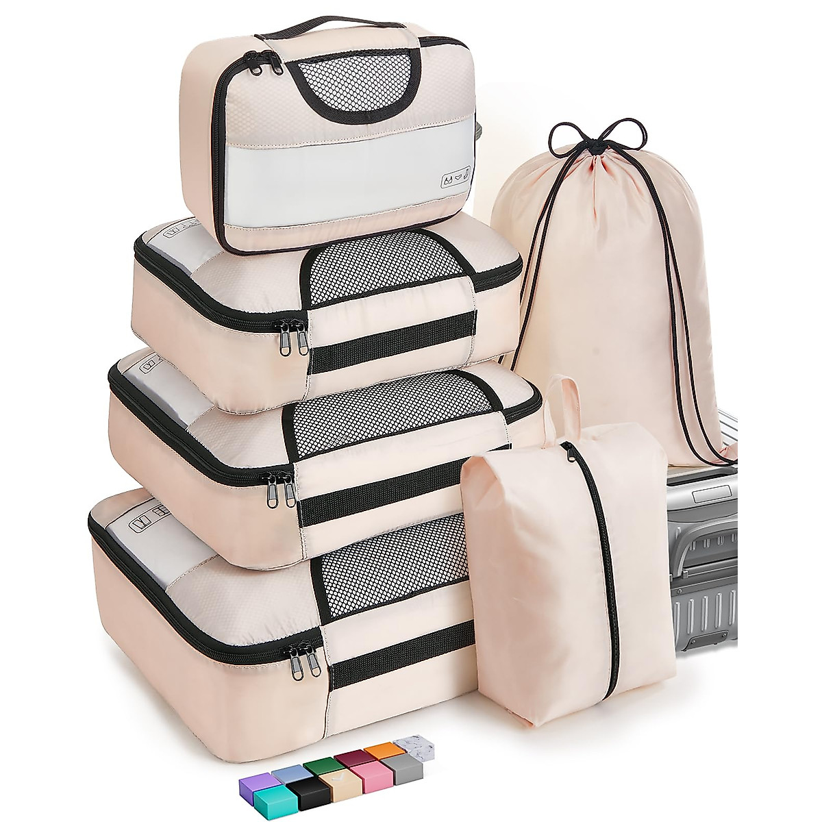 6 Set Packing Cubes for Suitcases, Travel Organizer Bags for Carry on Luggage, Veken Suitcase Organizer Bags Set for Travel Essentials Travel Accessories in 4 Sizes(Extra Large, Large, Medium, Small)