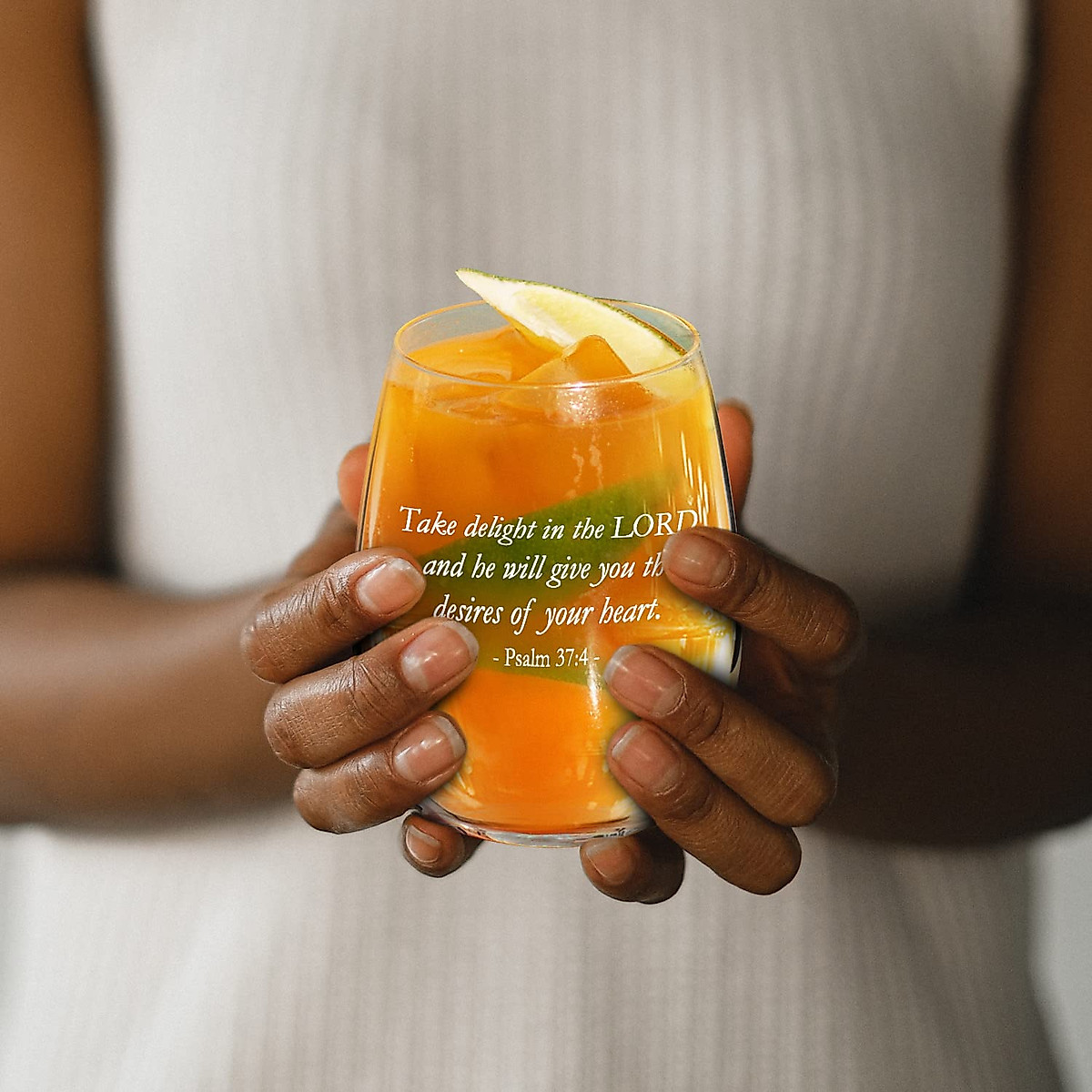 Psalms 4 Pack Stemless Drinkware- (15 oz) | Encouraging Bible Verses | Christian Gifts | Easter Gift Biblical Scripture| Inspirational Gift for Women|Candleholder| Stemless Wine Glasses Made in USA