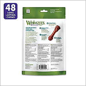 WHIMZEES by Wellness Brushing Dental Chews For Dogs, Grain-Free, Long Lasting Treats, Freshens Breath Extra Small Breed, 48 Count