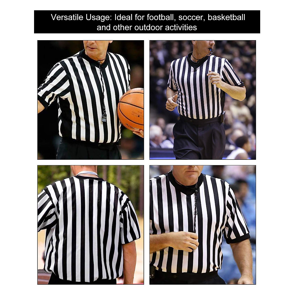 FitsT4 Sports Men's Official Black & White Stripe Referee Shirt Short Sleeve Umpire Jersey Costume Pro Ref Football Uniform
