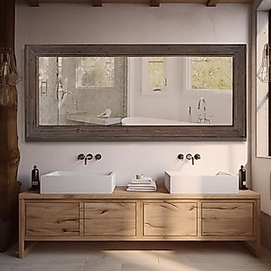 HOMECOOKIN Full Length Mirror 30"x70" Large Rustic Wood Frame Full Floor Mirror Bathroom Mirror Dressing Mirror Hanging or Leaning Against Wall (No Standing, Dark Grey)