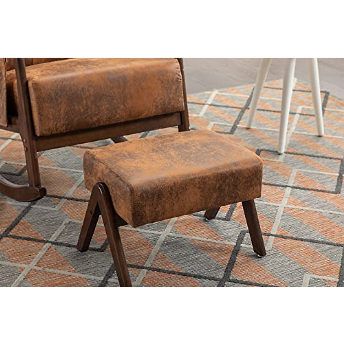 Cimcame Rocking Chair with Ottoman and Headrest Upholstered Nursery Glider Rocker Chair with Thick Padded Cushion High Backrest Accent Lounge Chairs for Living Room Bedroom