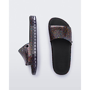 Melissa Next Gen Beach Jelly Slides for Women - Super Soft and Flexible, Stylish Slip-on Vegan Jelly Sandals, Flip Flops with Open Toe Design, Glitter/Clear, 8