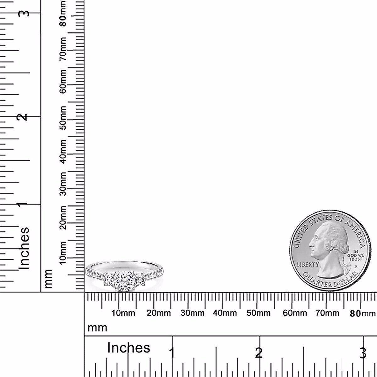 Gem Stone King 925 Sterling Silver Gemstone Birthstone and White Moissanite Ring | 5MM and 3MM Cushion | 3-Stone Wedding Engagement Anniversary Promise Ring For Women