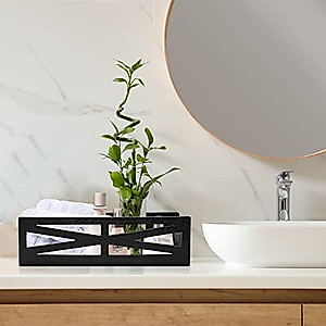 Wooden Bathroom Decor Box, Rustic Toilet Tank Box, Farmhouse Toilet Paper Organizer Holder Storage Box Perfect for Living Room, Table Counter and Kitchen (Black)