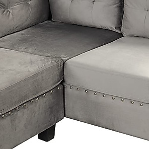 Eafurn L Shaped Sectional Reversible Chaise and Drop Down Table & Cupholders, Upholstery Corner Storage Ottoman, Tufted Convertible Sofa & Couch for Living Room Furniture Set, Gray 104.5"