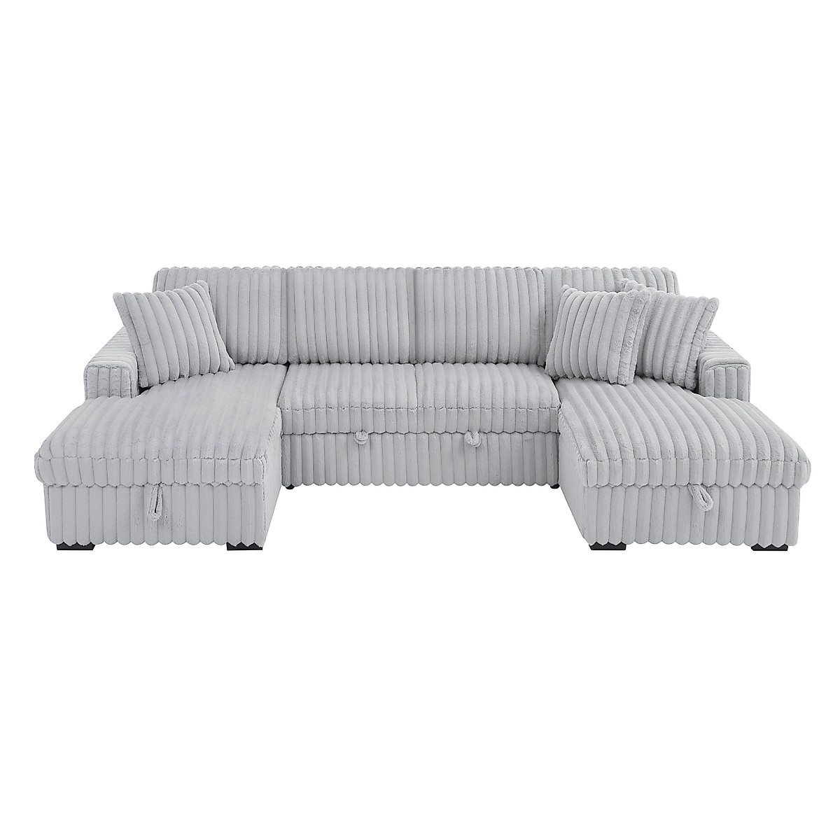 Olodumare 122’’ Oversized Sleeper Sectional Sofa with Pull Out Bed for Living Room, U-Shaped Convertible Couch with Double Chaise Storage for Small Space, Plush Comfy Corduroy Fabric Furniture, Grey