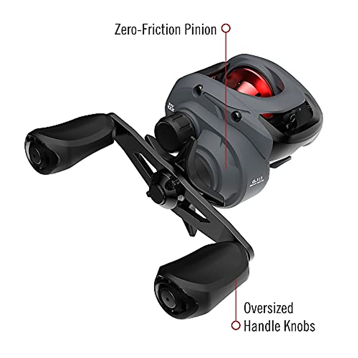 Quantum Invade Baitcast Fishing Reel, Size 100 Reel, Right-Hand Retrieve, Oversized Handle Knobs, Zero-Friction Pinion, Lightweight Graphite Frame, Dark Gray