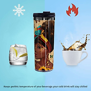 Funny Travel Mugs For Women Men Cute African American Afro Woman Coffee Mug,Stainless Steel Mug For Birthday Friends Gifts 12 Oz