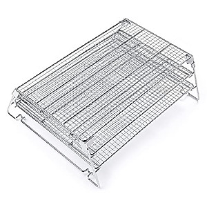 FLAMETOP Foldable Sliding 3 Tiered Jerky Rack Extension Cooking Space Applicable to Barrel Style Pellet Smoker Grills