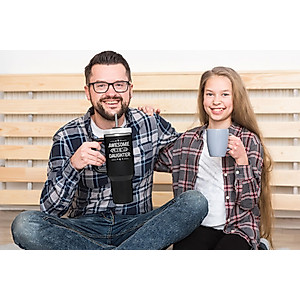 BETHEGIFT Gifts for Dad from Awesome Daughter - Dad Gifts from Daughter - Birthday Gifts for Dad from Daughter - Funny Cool Gifts for Dad - Dad Tumbler 40oz with Handle, Black