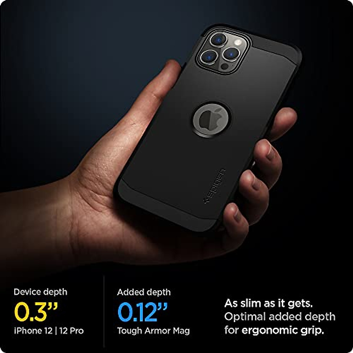 Spigen Tough Armor Mag (MagFit) [Extreme Protection Tech] Compatible with MagSafe Designed for iPhone 12 / iPhone 12 Pro Case (2020) - Black