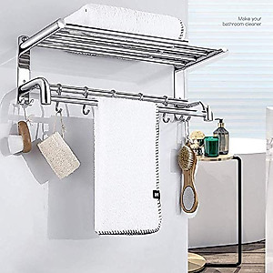 Generic Towel Rail,Bathroom Shelf Stainless Steel Bath Towel Rack Wall-Hung Bathroom Hardware Hanging Hotel Rack Shelf for Kitchen or Bathroom with Hooks/60Cm