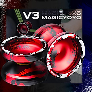 MAGICYOYO Professional Responsive Yoyo V3, Metal Yoyo for Kids Beginners Alloy Yoyo for Adults with KK Bearing + Bearing Removal Tool + Axle + Storage Bag + 12 Yoyo Strings (Black Red)