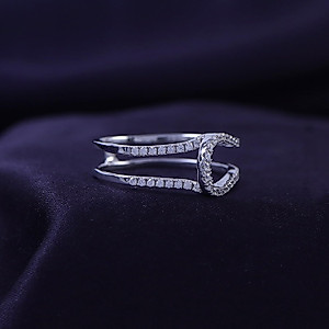 AFFY 0.33 Carat Round Sparkling White Cubic Zirconia Curve Enhancer Guard Ring 14k White Gold Over Sterling Silver Ring Size-6