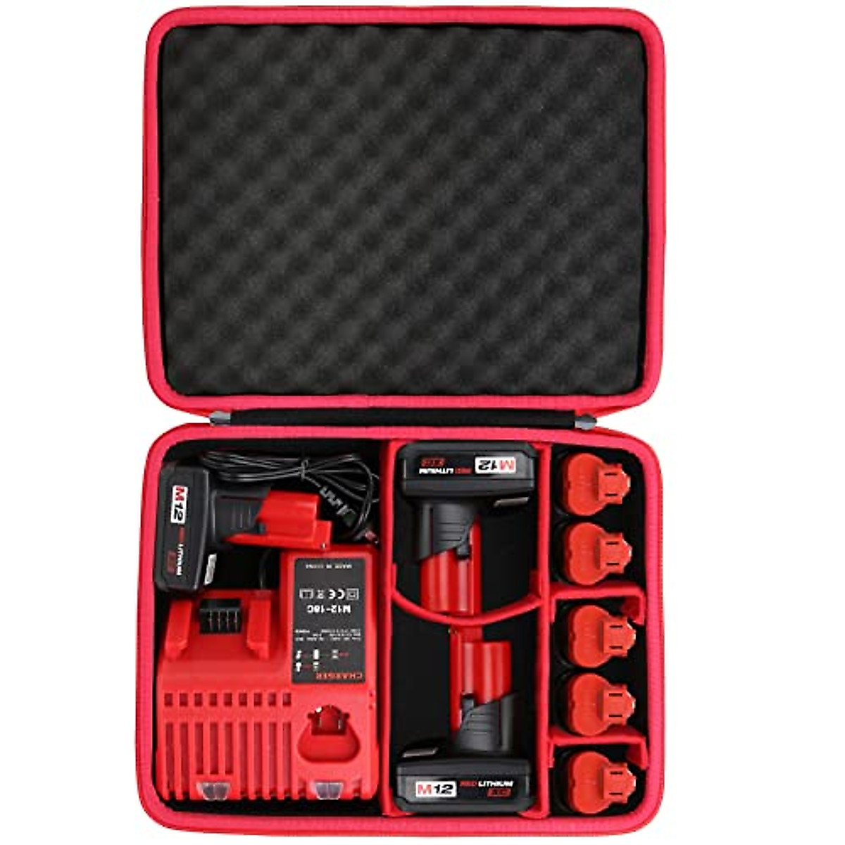 Khanka Hard Battery Storage Box Holder, Carrying Case Replacement for Milwaukee M12 M18 18V Battery and Charger - Holds 12V M18 18V 2.0/3.0/4.0/5.0/6.0/6.5/8/9.0/12.0-Ah Battery, Charger (Case Only)