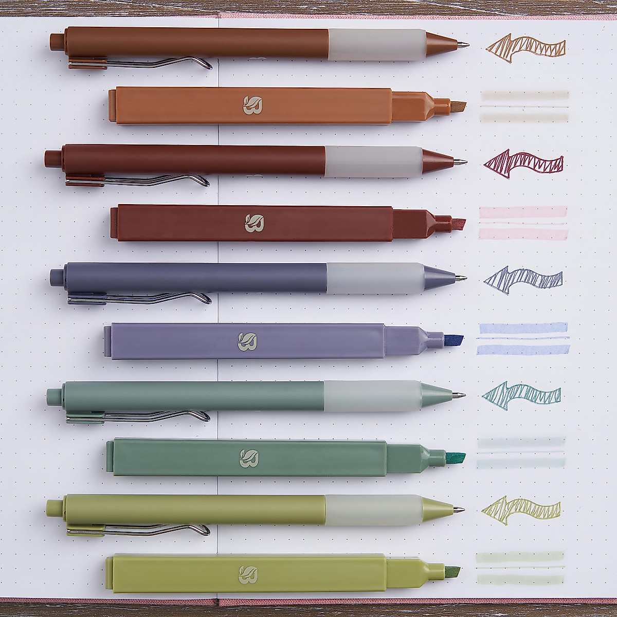 BLIEVE - Aesthetic Highlighters and Gel Pens With Soft Ink And Tip, Bible Highlighters and Pens No Bleed, Dry Fast Easy to Hold, for Bible Journaling Planner Notes School (Earthy, Multicolor)