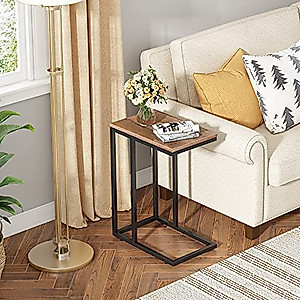 WLIVE Side Table Set of 2, C Shaped End Table for Couch, Sofa and Bed, Large Desktop C Table for Living Room, Bedroom, Brown and Black