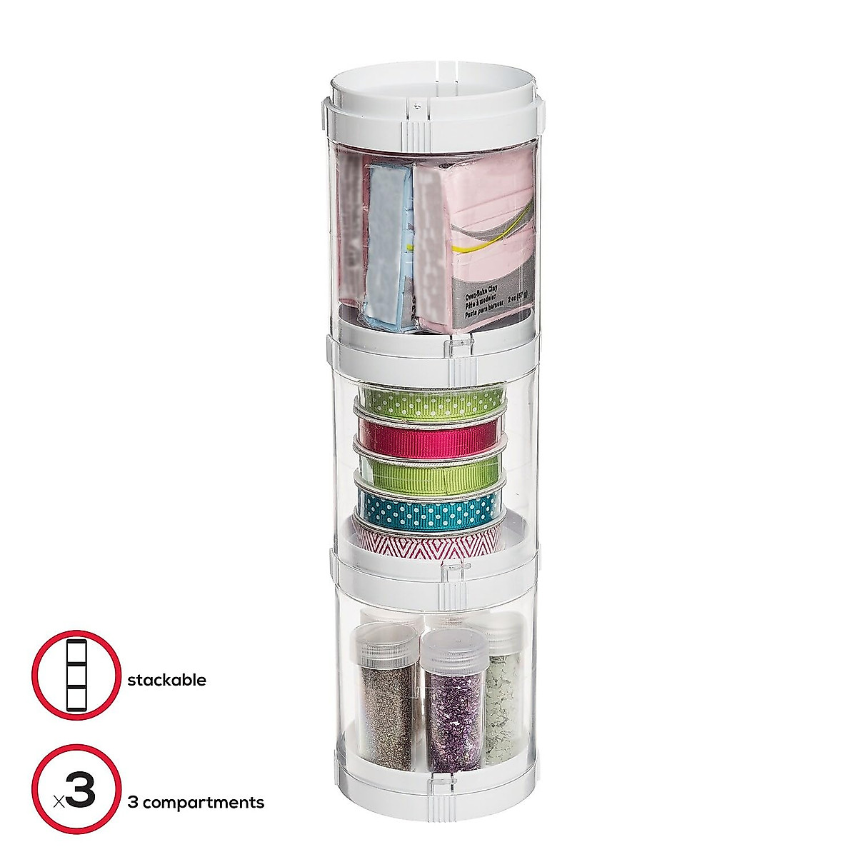Deflecto Stacking Organizers, 3" x 11.67" x 3", 3 Compartments (20101CR)