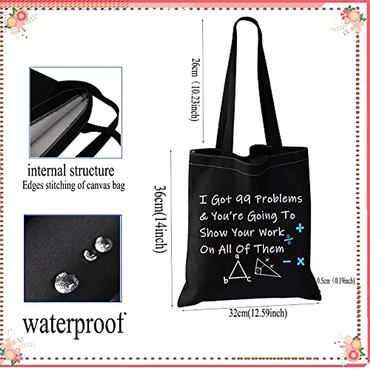 JYTAPP Math Teacher Gift Canvas Teacher Bag Math Science Geeky Gift Math Teacher Tote Bag Funny Gift