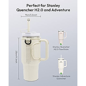 BILTRTE Water Bottle Carrier Bag Compatible with Stanley 40oz Tumbler with Handle, Water Bottle Holder with Adjustable Shoulder Strap for Hiking Travelling Camping (Cream, 40oz)