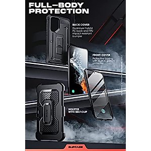SUPCASE Unicorn Beetle Pro Case for Samsung Galaxy S23 Ultra 5G (2023), [Extra Front Frame] Full-Body Dual Layer Rugged Belt-Clip & Kickstand Case with Built-in Screen Protector (Black)