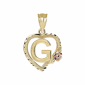 14k Two-Tone Initial Heart Pendant in Yellow and Rose Gold - Letter G
