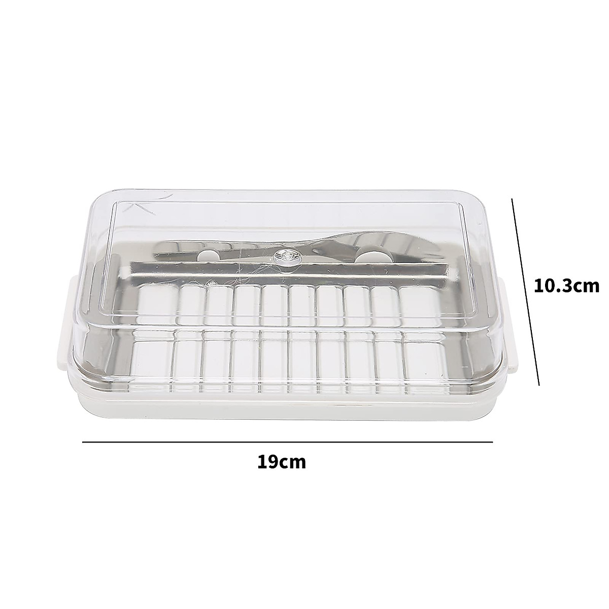 Stainless Steel Cutter Style Butter Case, Butter Slicer Metal Saucer with Plastic Transparent Cover Covered Cheese Storage Container with Knife for Kitchen(White)