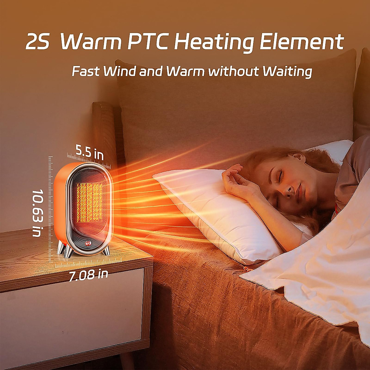 Electric Portable Space Heater - 1500W Adjustable PTC Fast Heating Ceramic Heater Features Timer and Oscillation, Mini Heater with Remote Control for Bedroom,Desk,Office and Indoor Use (Black) 1