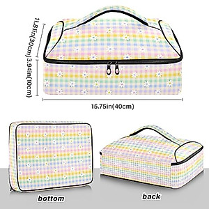 Kcldeci Insulated Thermal Food Carrier Insulated Casserole Carrier for Hot or Cold Food,White Daisy Flower Rainbow Insulated Tote Bag for Potluck Cookouts Parties Picnic,Lasagna Lugger