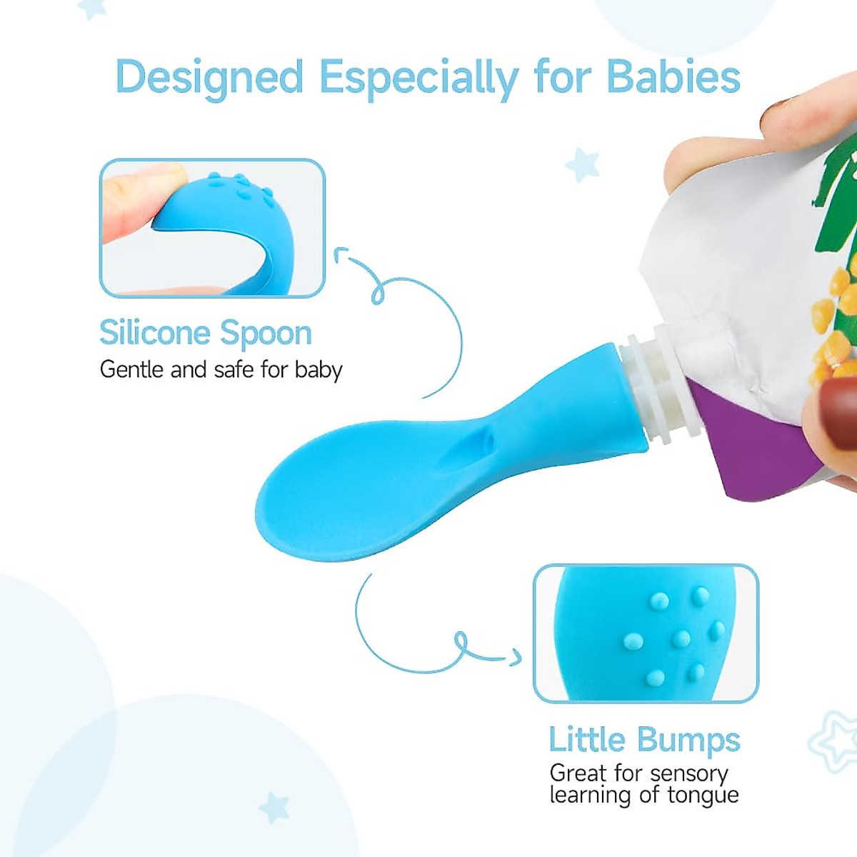 Morlike Baby Food Pouch Topper Silicone Spoons with Travel Cases, Squeeze Pouch Attachment Toppers for Travel and Feeding (6 Pack) - Not Include Squeeze Pouch