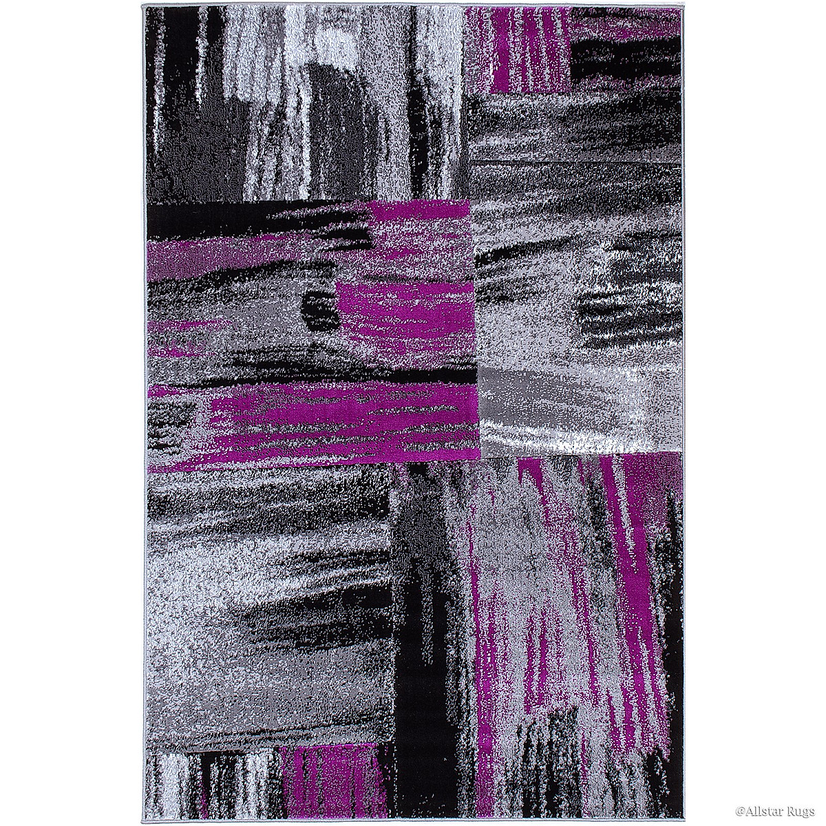 Allstar 8x10 Grey and Purple Modern and Contemporary Rectangular Accent Rug with Gainboro Grey and Charcoal Grey Abstract Bidirectional Brush Stroke Design (7' 9" x 9' 8")