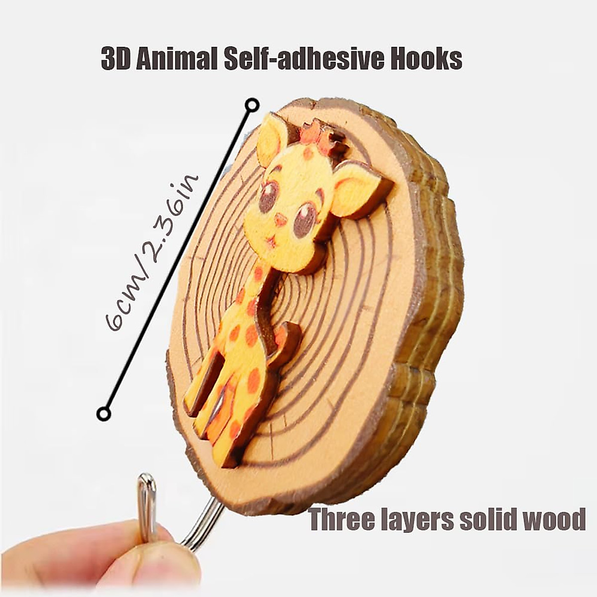 Vamotto Wooden Animal Wall Hooks, 6-Pack Self Adhesive Coat Hooks Hanging Wall Mounted Hooks for Coats, Towels, Hats,Backpack, Robe, Purse,Decorative Farmhouse