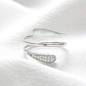 VIKI LYNN 925 Sterling Silver Opal Helix Stacking Rings with Cubic Zirconia Spiral Rings for Women