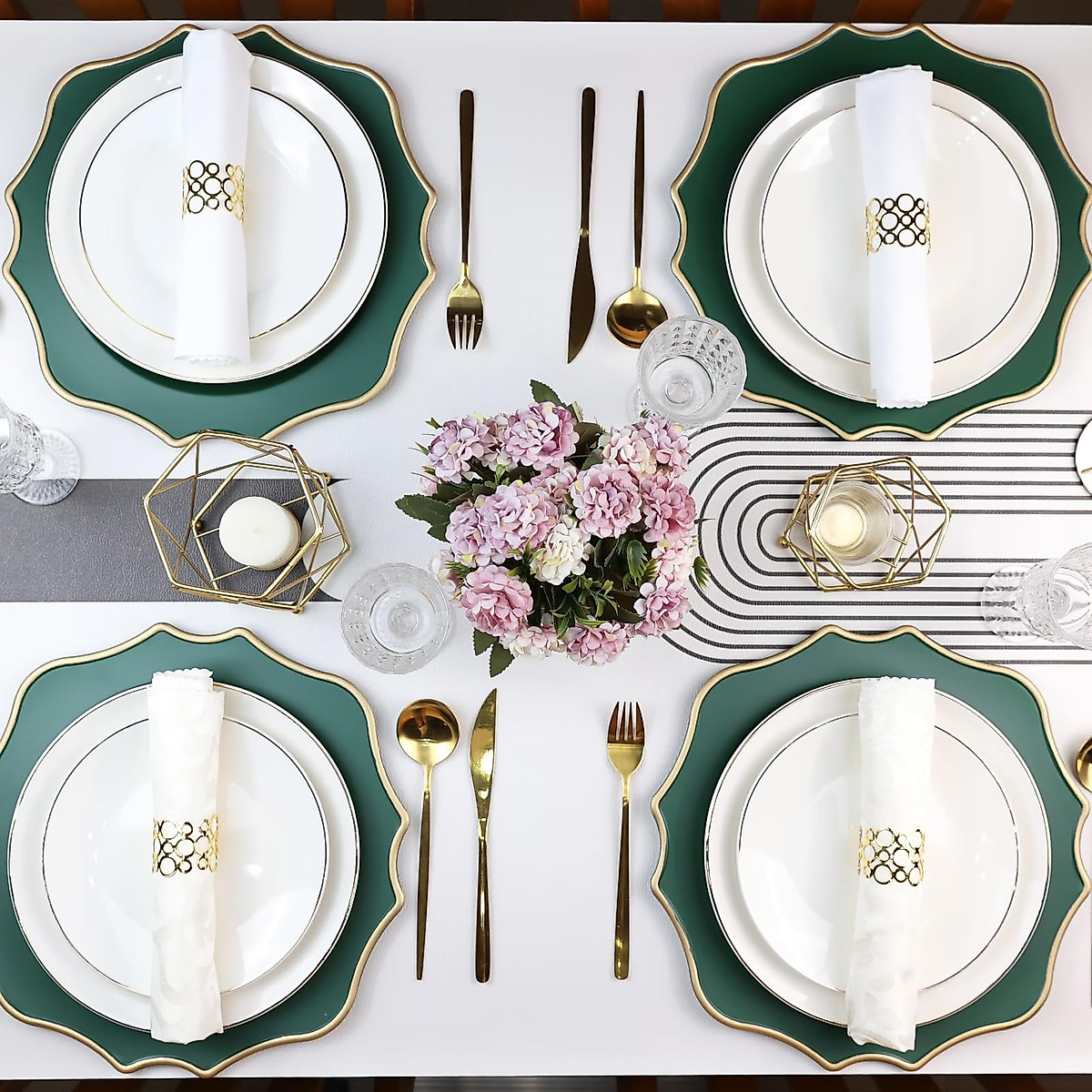 Omuriko Green Chargers for Dinner Plates, 13 Inch Scalloped Plastic Decorative Table Charger Service Plates Set of 6 for Wedding, Holiday, Thanksgivng, Christmas