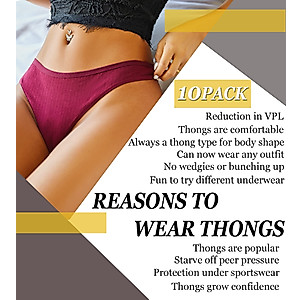 FINETOO 10 pack Cotton Thongs for Women Breathable Low Rise Bikini Lady Panties Womens Underwear Sexy S-XL