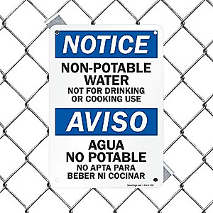 SmartSign - S-2841-AL-10 "Notice - Non-Potable Water, Not For Drinking Or Cooking" Bilingual Sign | 7" x 10" Aluminum Black/Blue on White