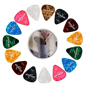 SKAEHP Celluloid Guitar Picks 20 Pack With Guitar Pick Box, 4 Thickness, Thin, Medium, Heavy & Extra Heavy, apply to Acoustic Guitar Electric Guitar Bass and Ukulele Guitar Picks（Christmas gift）