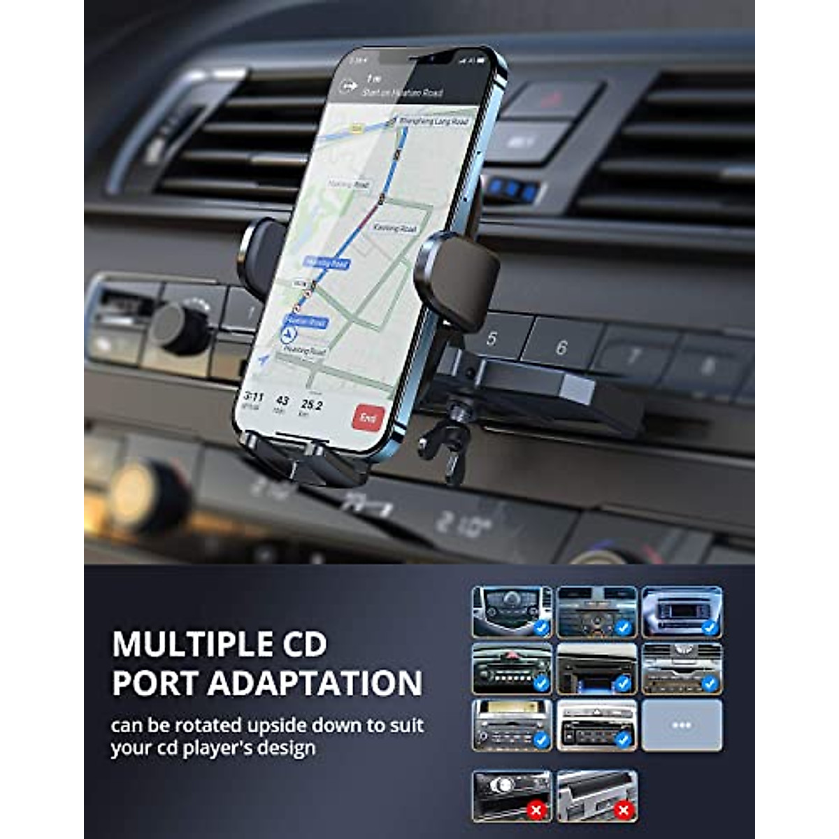 AINOPE CD Phone Holder for Car Ultra Sturdy Cell Phone Holder Car Mount Universal CD Slot Phone Holder Silicone Protection CD Phone Mount for Car Compatible with iPhone 14 Samsung S23 All Phones